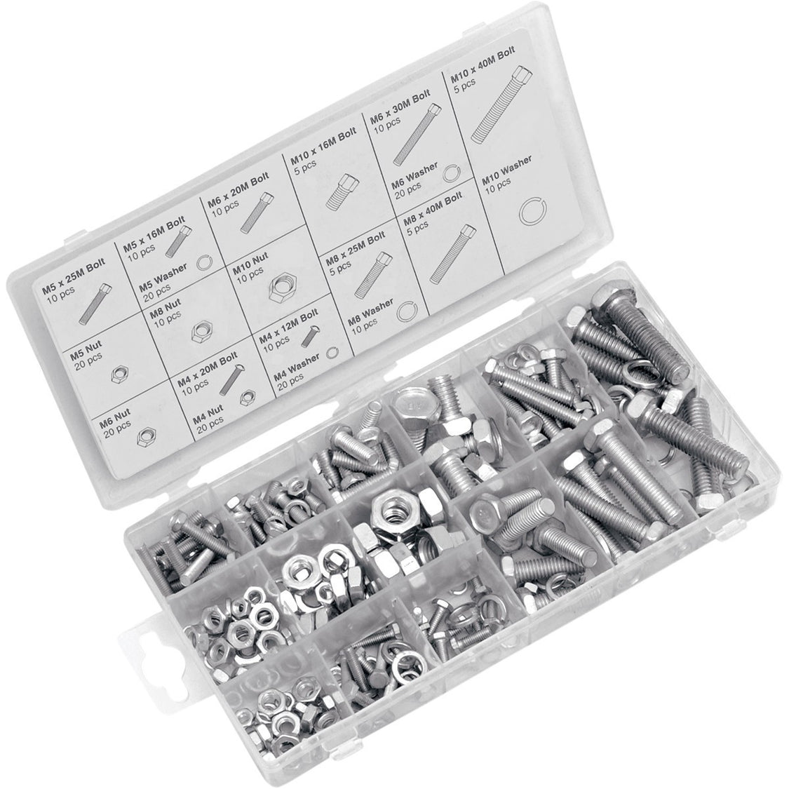 Performance Tool Metric Bolt Nut Washer Hardware Kit - 240 Piece - (24 ...